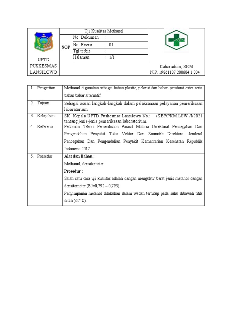 SPO Uji Kualitas Methanol | PDF