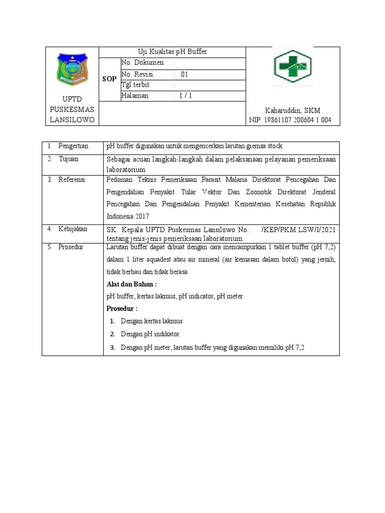 SPO Uji Kualitas PH Buffer | PDF | Kesehatan Holistik