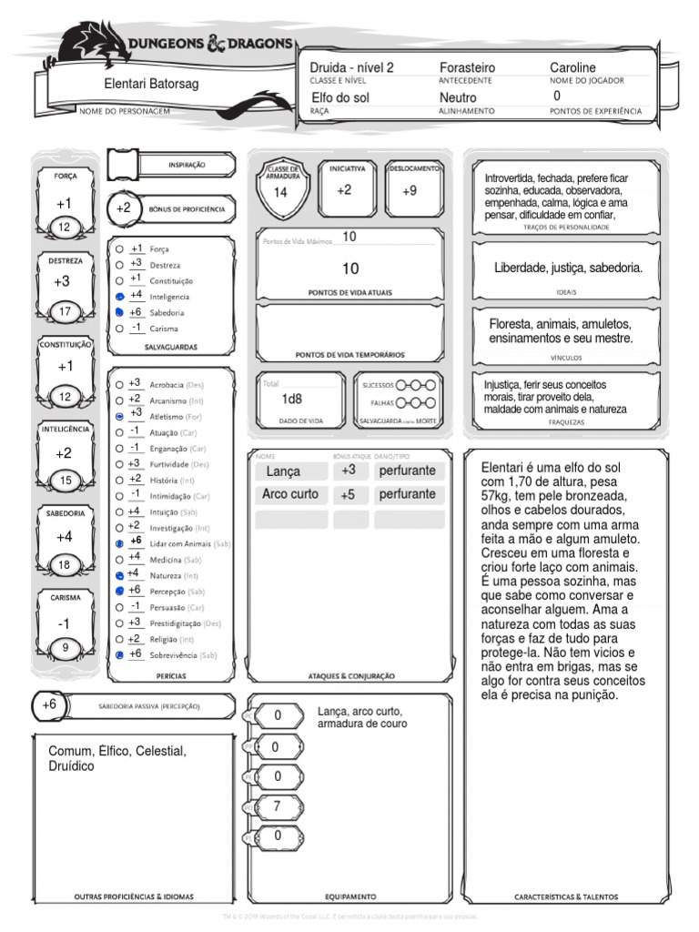 Ficha Oficial D&D | PDF | Elfos | Druida