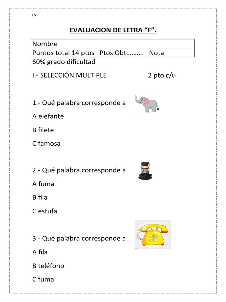 Evaluacion de Letra F | PDF
