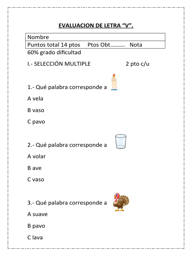Evaluación de la Letra "V" en Español | PDF | Arte