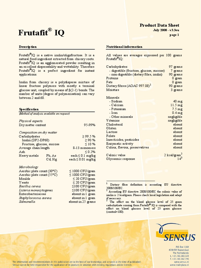 INULINA Frutafit IQ (INF NUT) | PDF | Nutrition | Diet & Nutrition