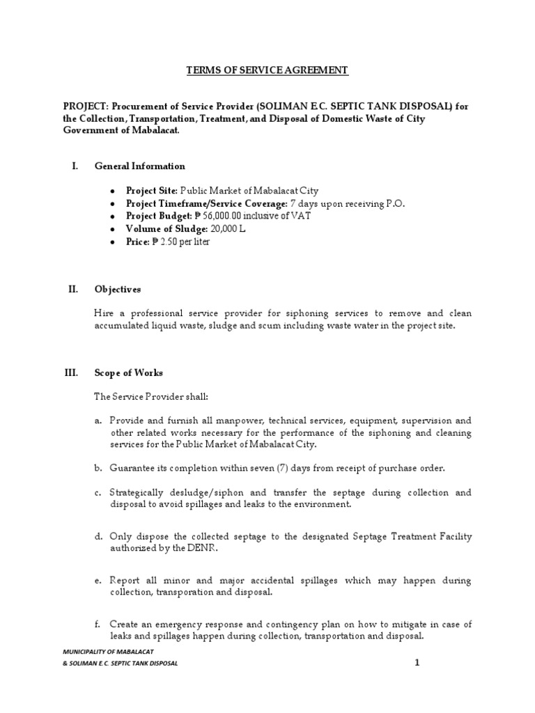 Mabalacat Septic Tank Service Agreement | PDF | Waste Management