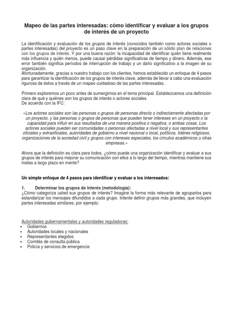 Mapeo de Partes Interesadas en Proyectos | PDF | Comunicación | Percepción