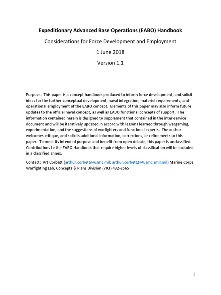 Expeditionary Advanced Base Operations EABO Handbook 1.1(1) | PDF ...