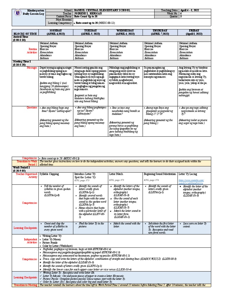 Kindergarten-DLL-Q3-Week6 Asf | PDF