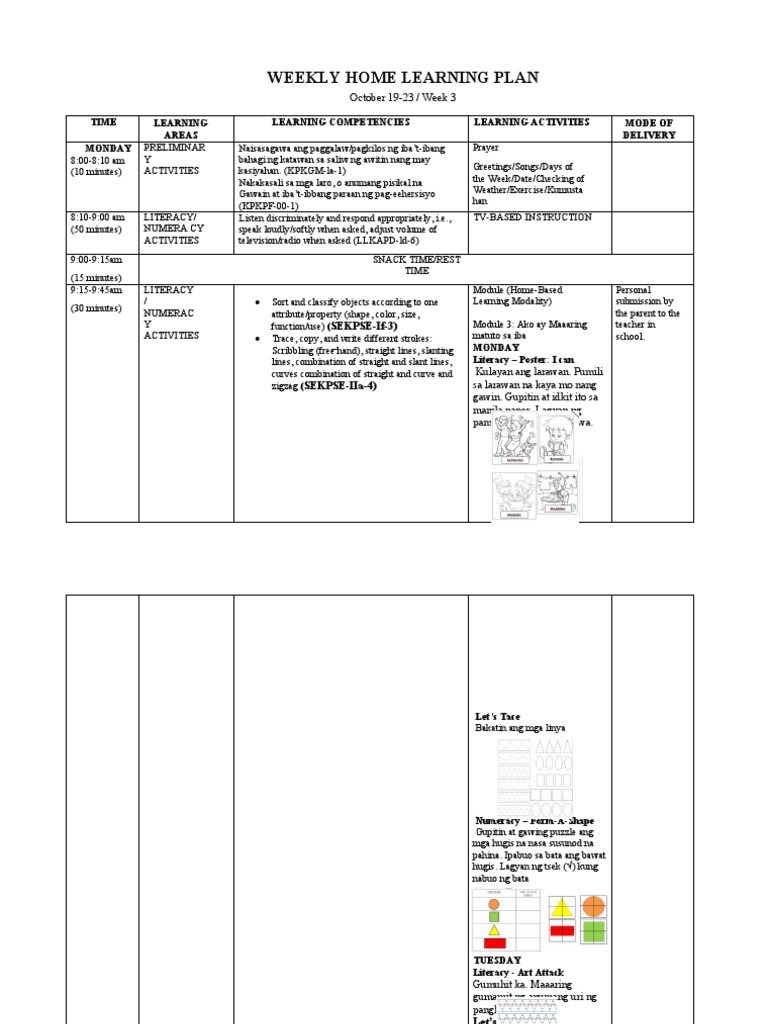 WEEKLY HOME LEARNING PLAN - Week 3 | PDF