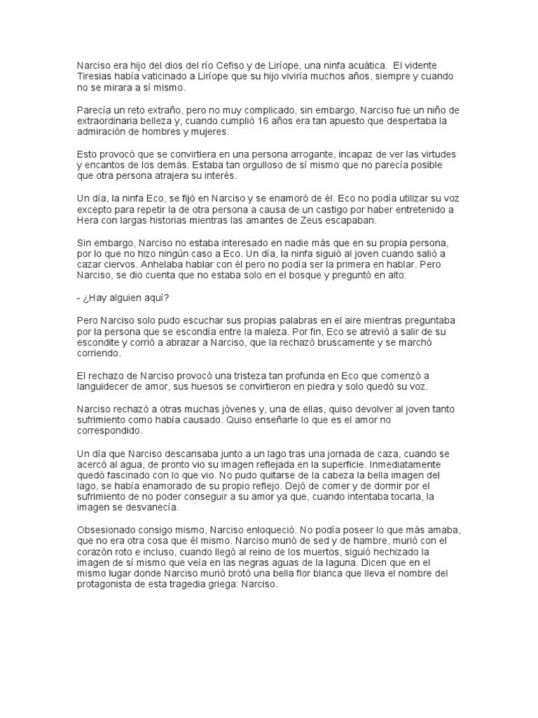 Narciso Era Hijo Del Dios Del Río Cefiso y de Liríope | PDF