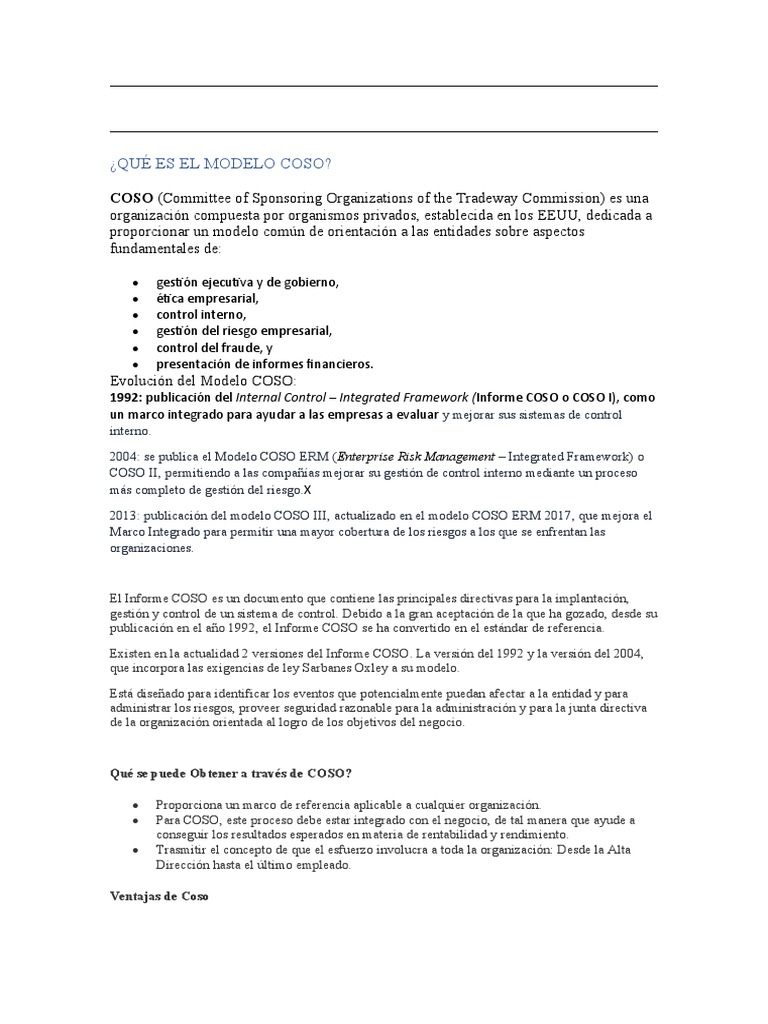 Que Es El Modelo Coso | PDF | Planificación estratégica | Business