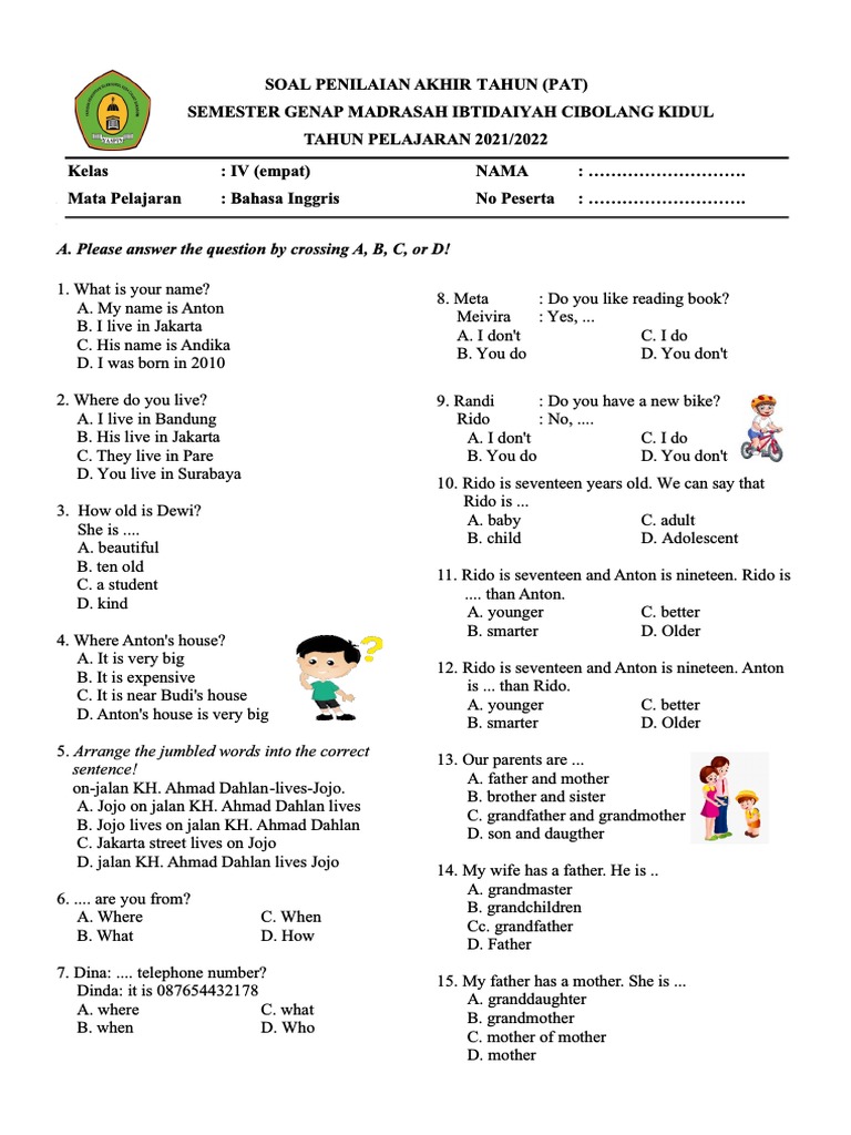Soal Pat Kelas 4 Semester 2 2022 | PDF | Family | Kinship And Descent