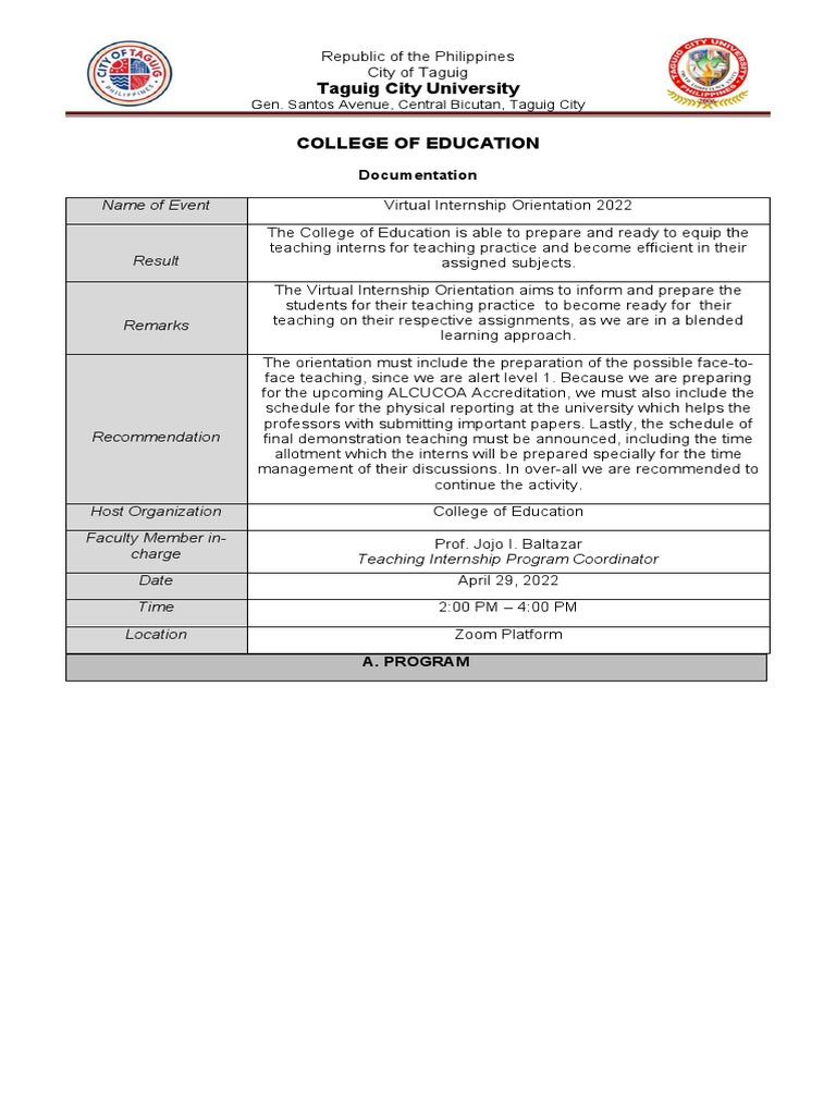 Documentation For Virtual Internship Orientation | PDF | College ...