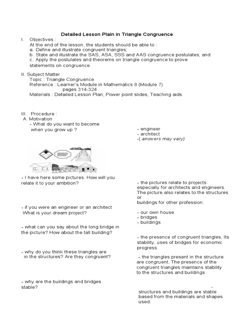 Triangle Congruence Lesson Plan | PDF | Cognition | Classical Geometry