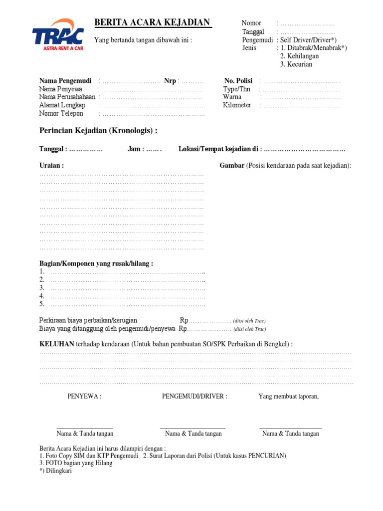 Form Berita Acara Kejadian (BAK) | PDF