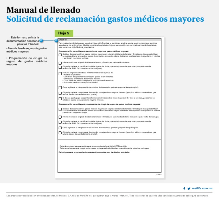 Check List Reembolso - Programacion Gmm-Metlife 09 2021 | PDF