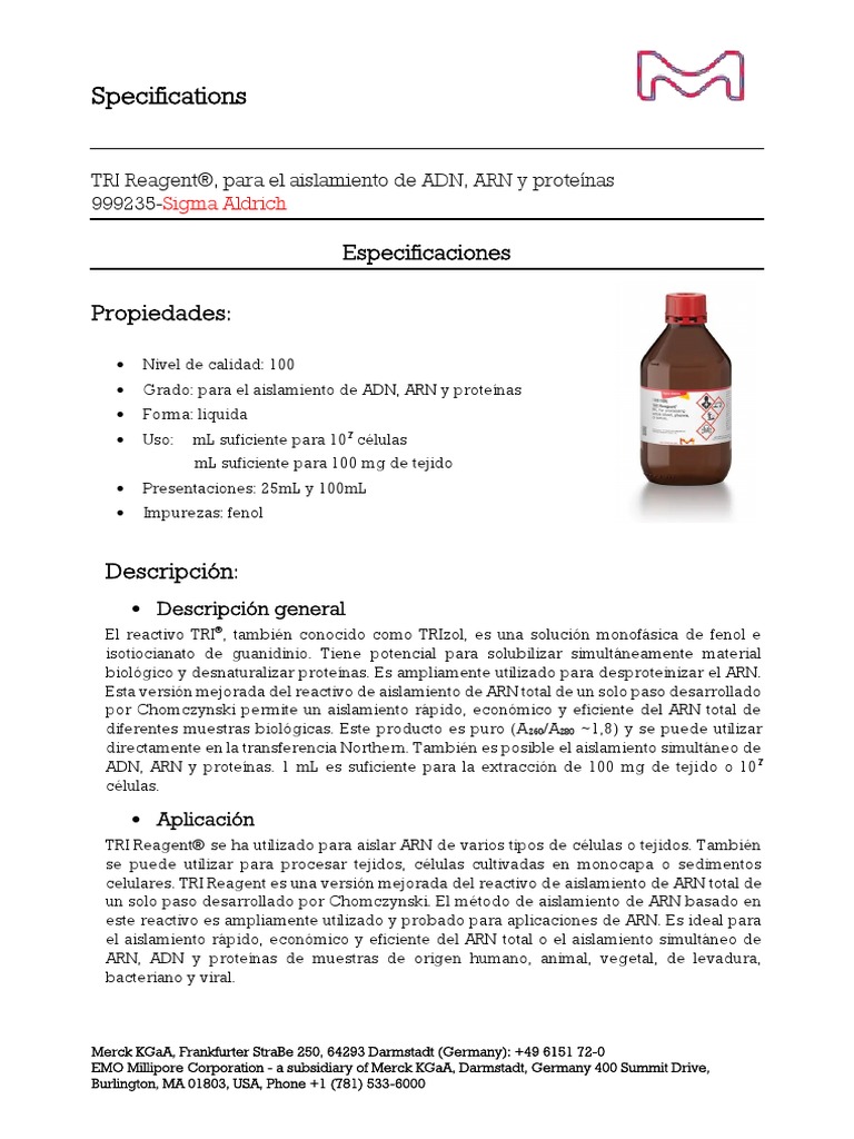 93289-TRI Reagent - Sigma Aldrich | PDF | Proteínas | Rna