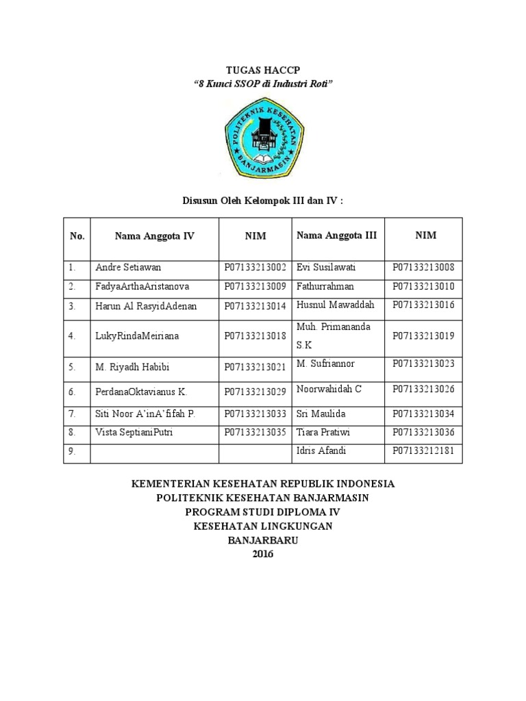 Haccp 8 Kunci Ssop | PDF