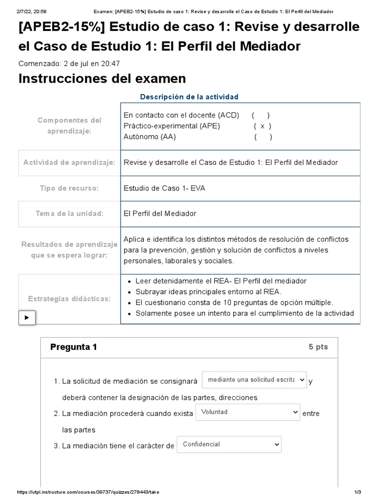 Examen - APEB2 15 Estudio de Caso 1 - Revise y Desarrolle El Caso de Estudio 1 - El Perfil Del ...