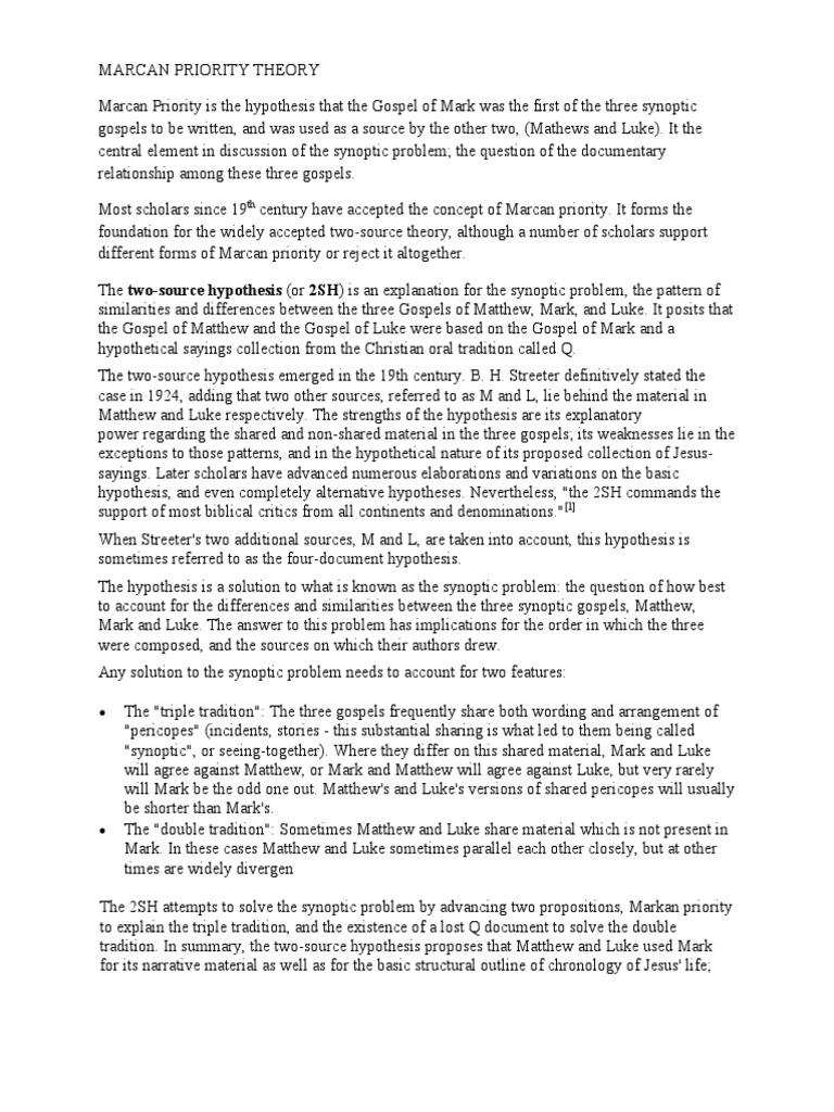 Marcan Priority Theory | PDF | Koine Greek | Textual Criticism