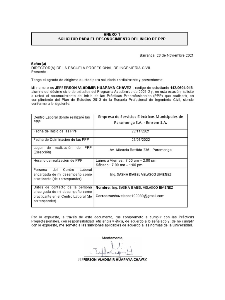 Anexos #01-Solicitud para El Reconocimiento Del Inicio de PPP | PDF