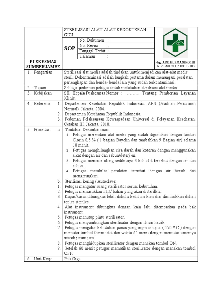 Sop Sterilisasi Alat | PDF