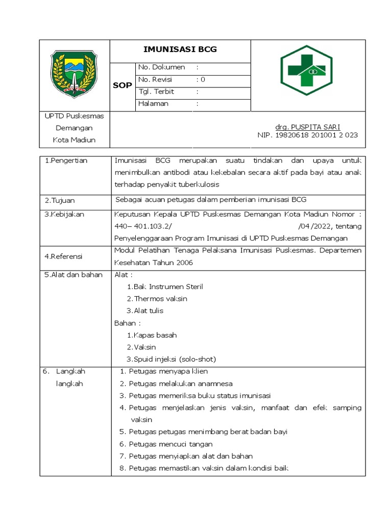 SOP Imunisasi BCG | PDF