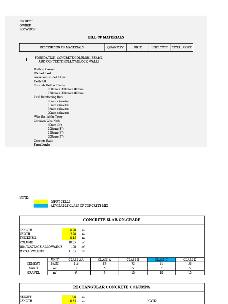 Bill of Materials Calculator | PDF | Concrete | Stairs