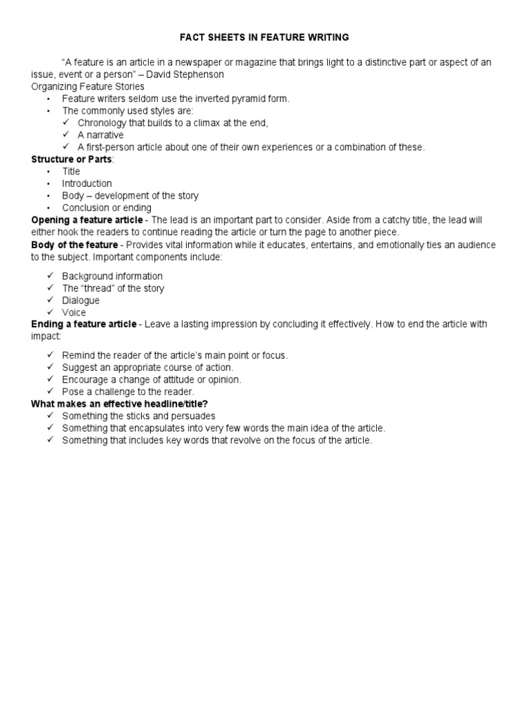Fact Sheets in Feature Writing | PDF | Career & Growth