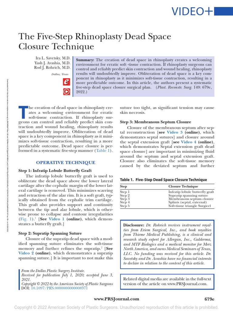 The Five-Step Rhinoplasty Dead Space Closure Technique | Download Free ...