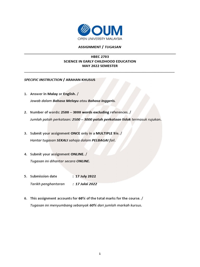 Assignment / Tugasan HBEC 2703 Science in Early Childhood Education May 2022 Semester | PDF ...