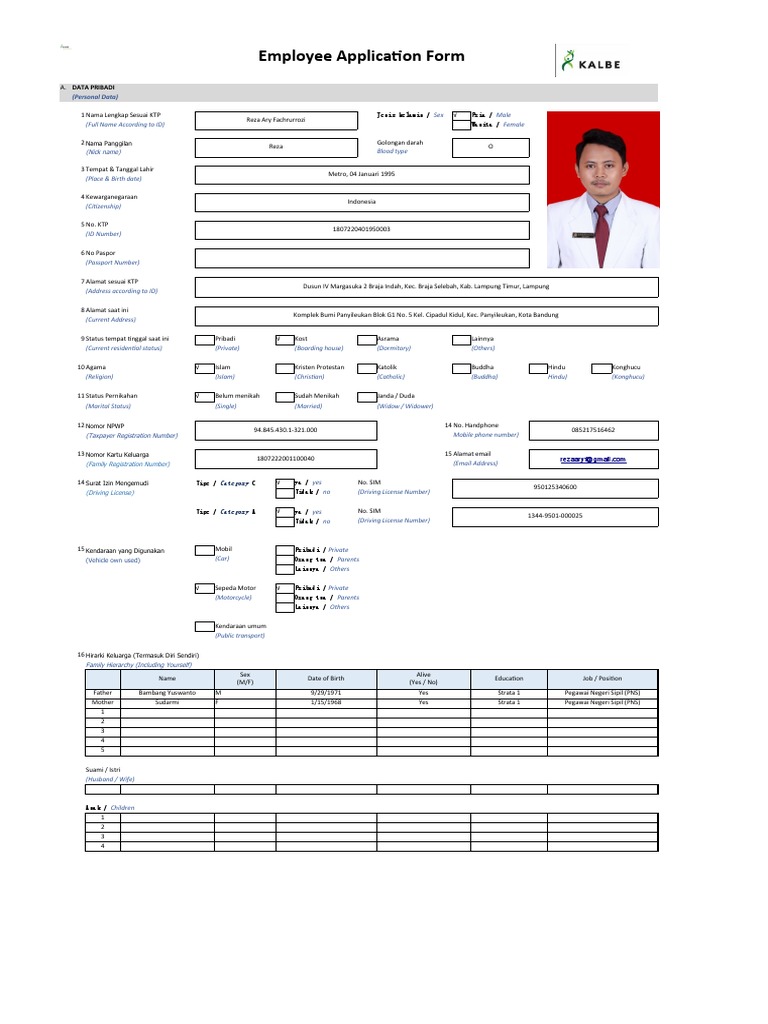 Employee Application Form | PDF