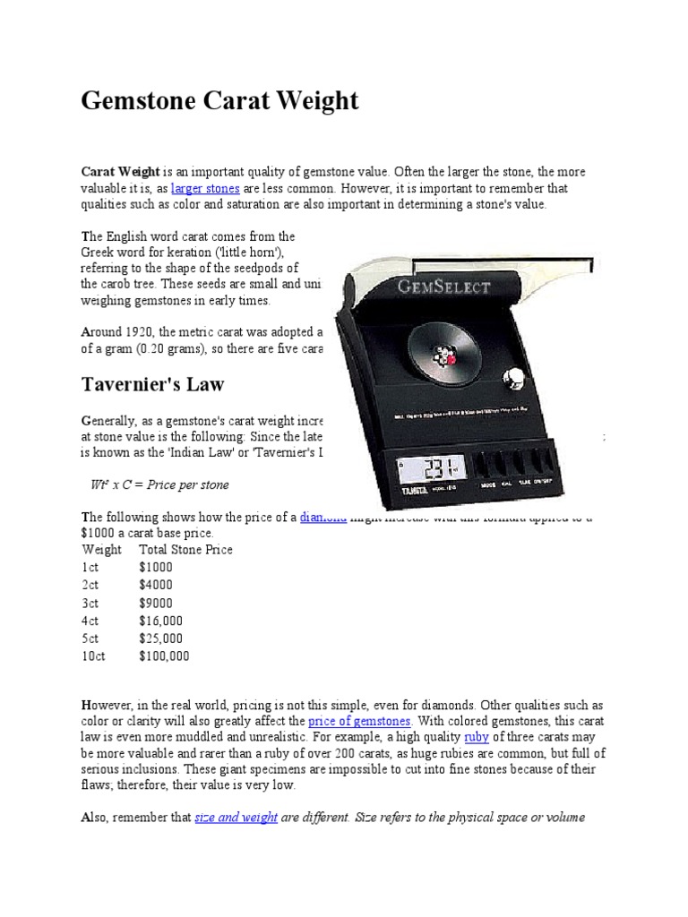 Gemstone Carat Weight: Tavernier's Law | PDF | Gemstone | Weight