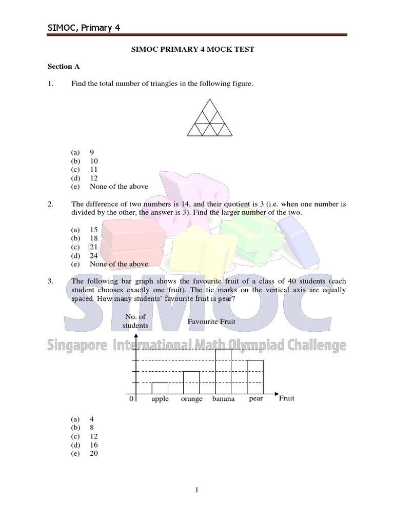 Simoc Primary 4 Mock Test Section A | PDF | Elementary Mathematics ...