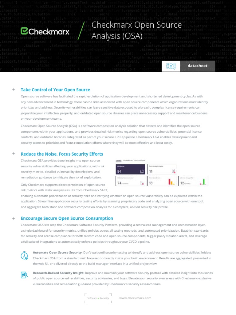 Checkmarx Open Source Analysis (OSA) | PDF | Vulnerability (Computing) | Open Source