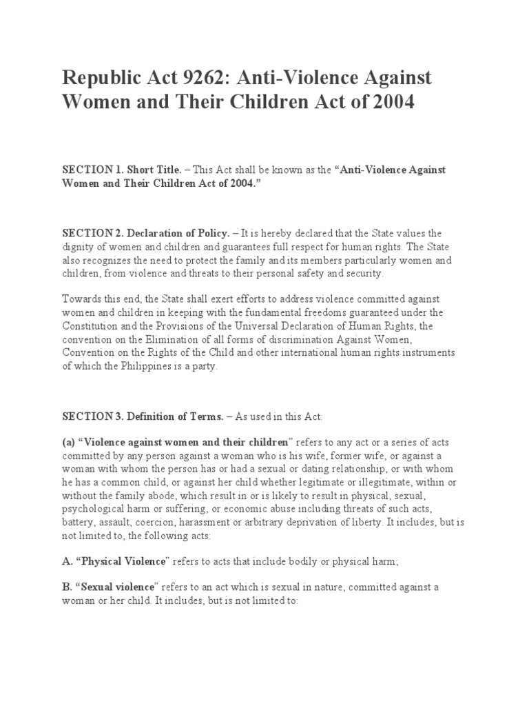 Republic Act 9262 - Anti-VAWC | PDF | Restraining Order | Violence