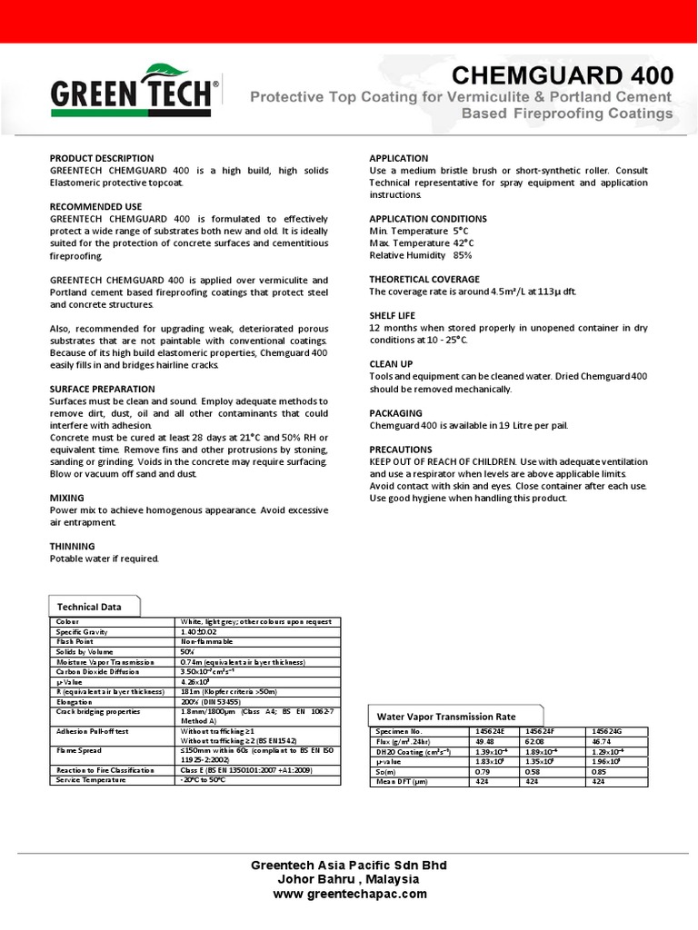 TDS Greentech Chemguard 400 Top Coat | PDF | Concrete | Cement