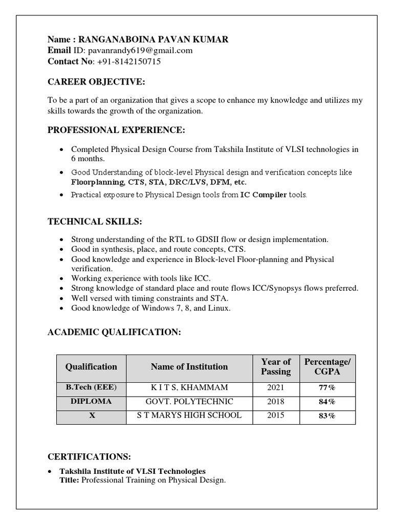 R. Pavan Kumar_Resume | PDF | Electronic Engineering | Computing