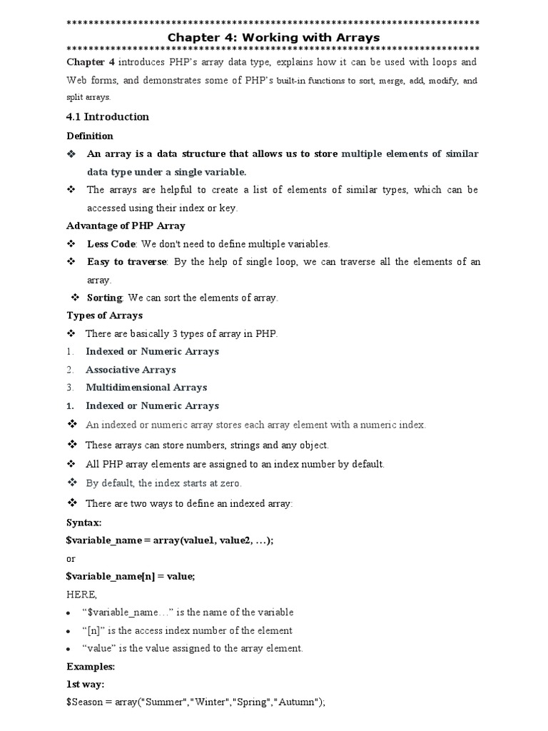 Chapter 4 WT BSC (CS) IV Semester | PDF | Array Data Type | Array Data ...