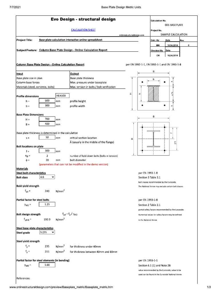 Base Plate Design Metric Units | PDF