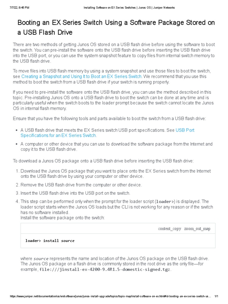 Installing Software On EX Series Switches - Junos OS - Juniper Networks | PDF | Usb Flash Drive ...