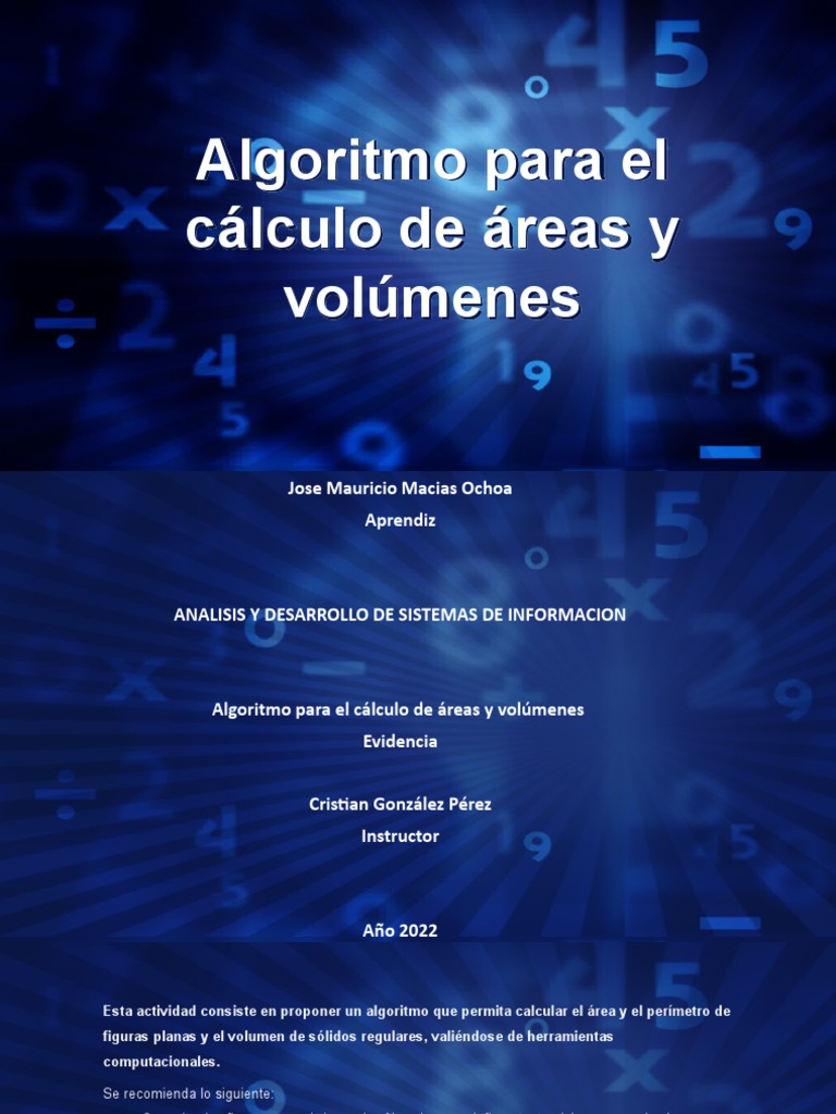Presentacion Algoritmo para El Cálculo de Áreas y Volúmenes | PDF | Algoritmos | Volumen