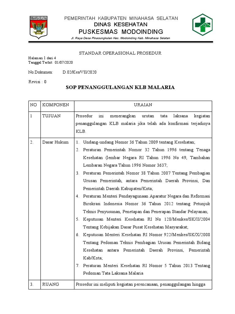 SOP KLB Malaria Modoinidng | PDF