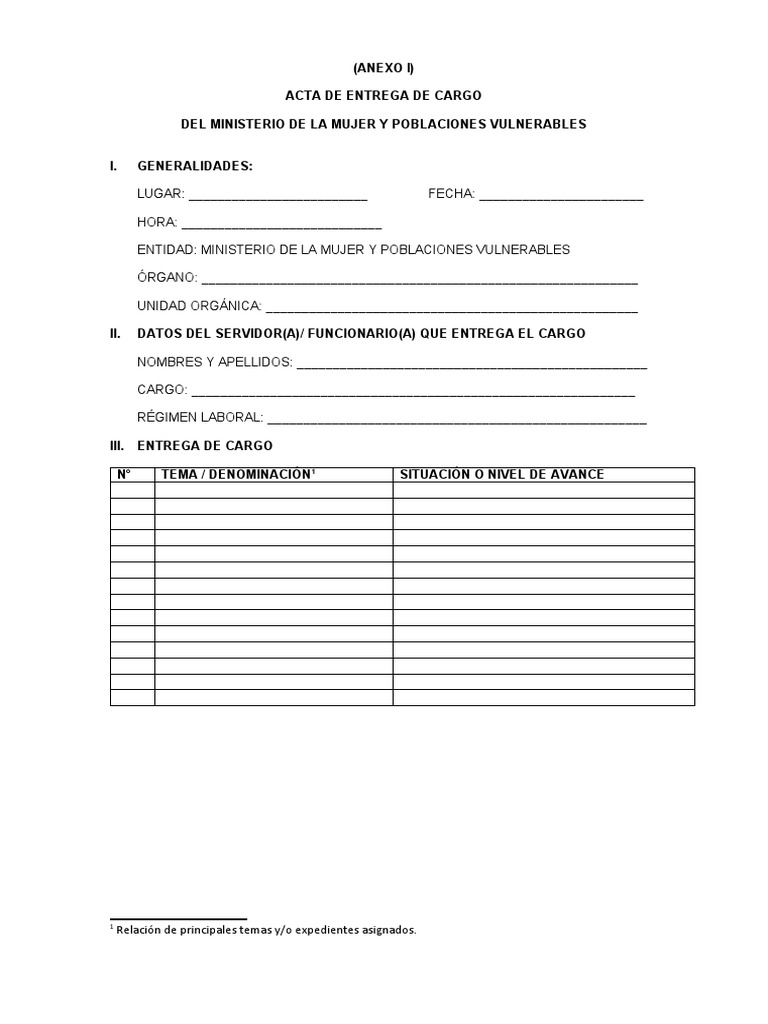 Acta de Entrega de Cargo MIMP | PDF