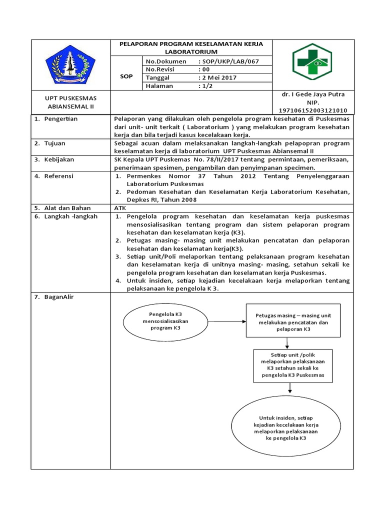 EP 7 SOP LAB-67-Pelaporan Program Keselamatan Kerja Laboratorium | PDF