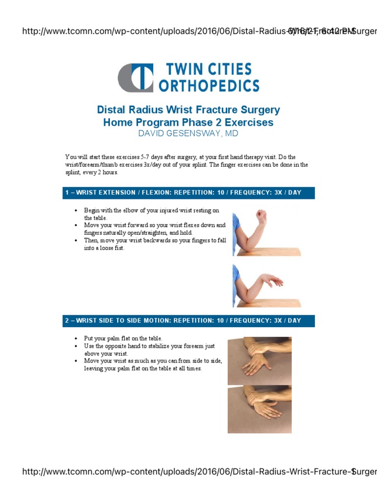 Distal Radius Wrist Fracture Surgery Home Program Phase 2 Exercises PDF ...