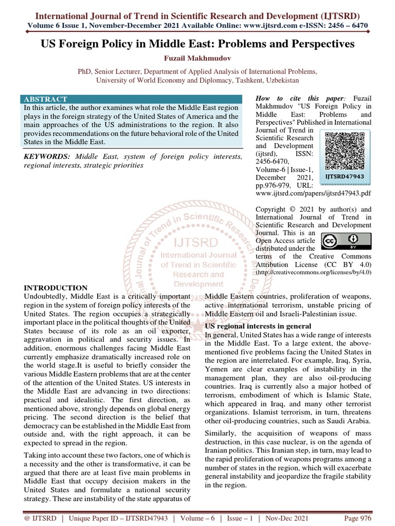 US Foreign Policy in Middle East Problems and Perspectives | PDF ...