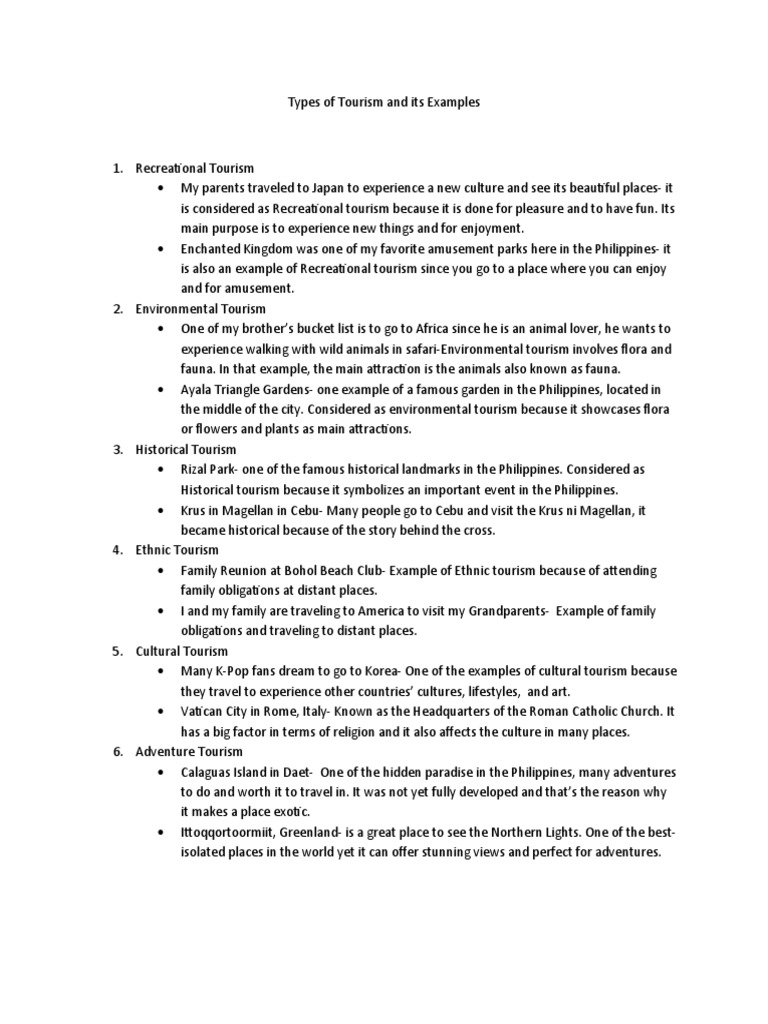 Types of Tourism with Examples | PDF | Tourism