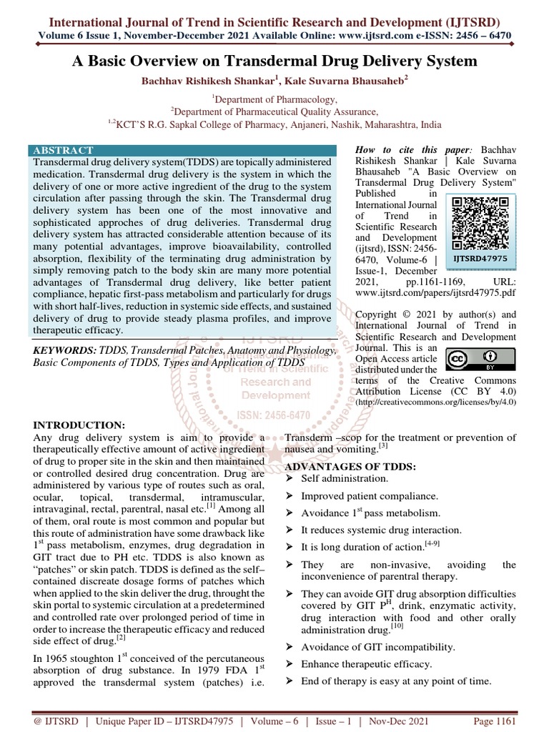 A Basic Overview On Transdermal Drug Delivery System | PDF | Epidermis ...