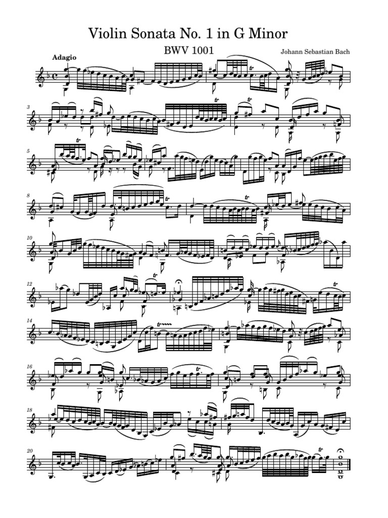 Solo Violin Sonata No. 1 in G Minor - J. S. Bach BWV 1001 | PDF ...