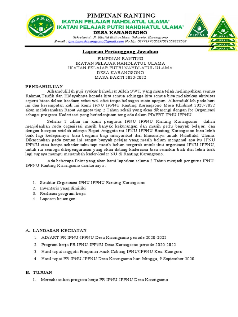 LPJ PR Ipnu Ippnu Karangsono | PDF