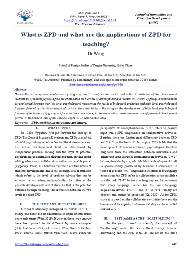 What Is ZPD and What Are The Implications of ZPD For Teaching? | PDF ...
